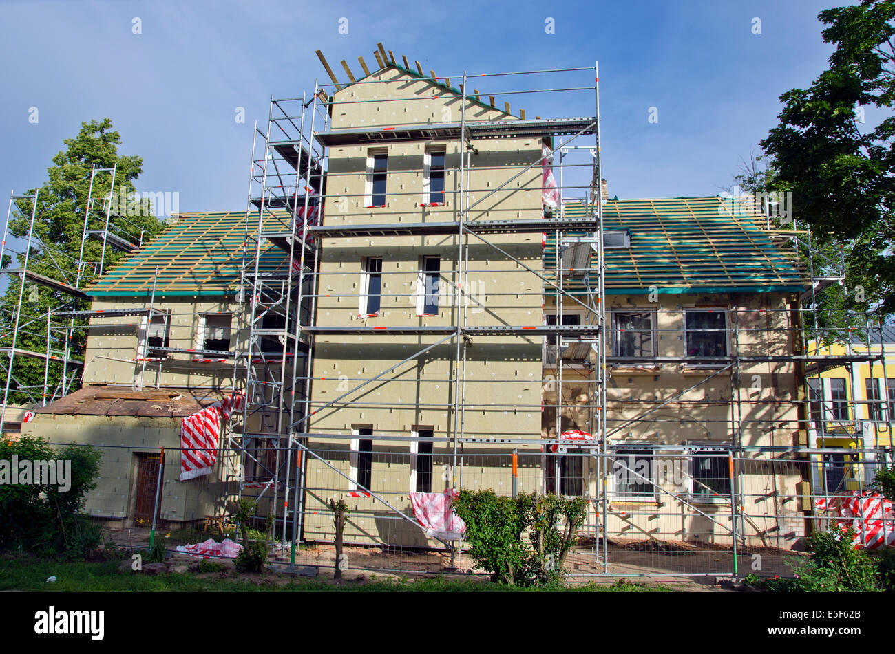 old house repair and thermal insulation with rock wool material work ...