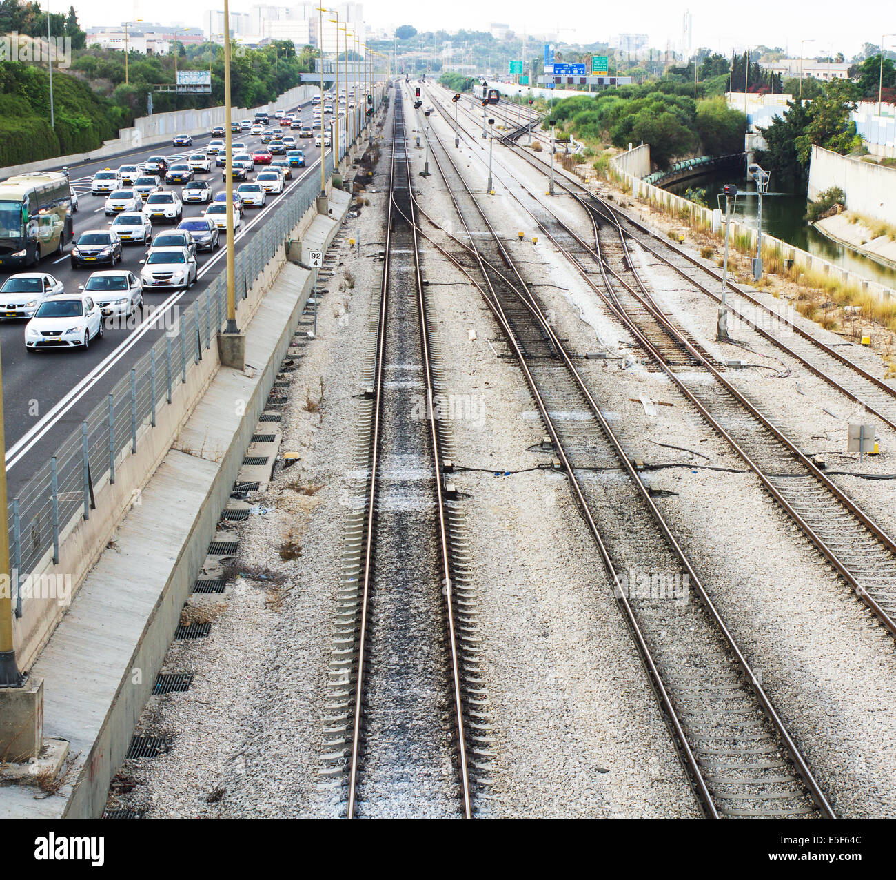 Beautiful photos in a modern city on the railroad tracks and the ...