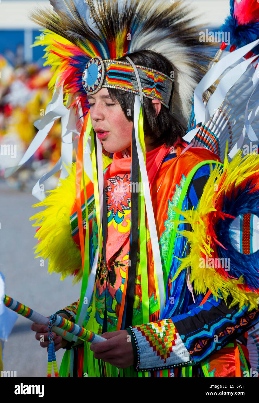 Native American boy takes part at the 25th Annual Paiute Tribe Pow Wow ...