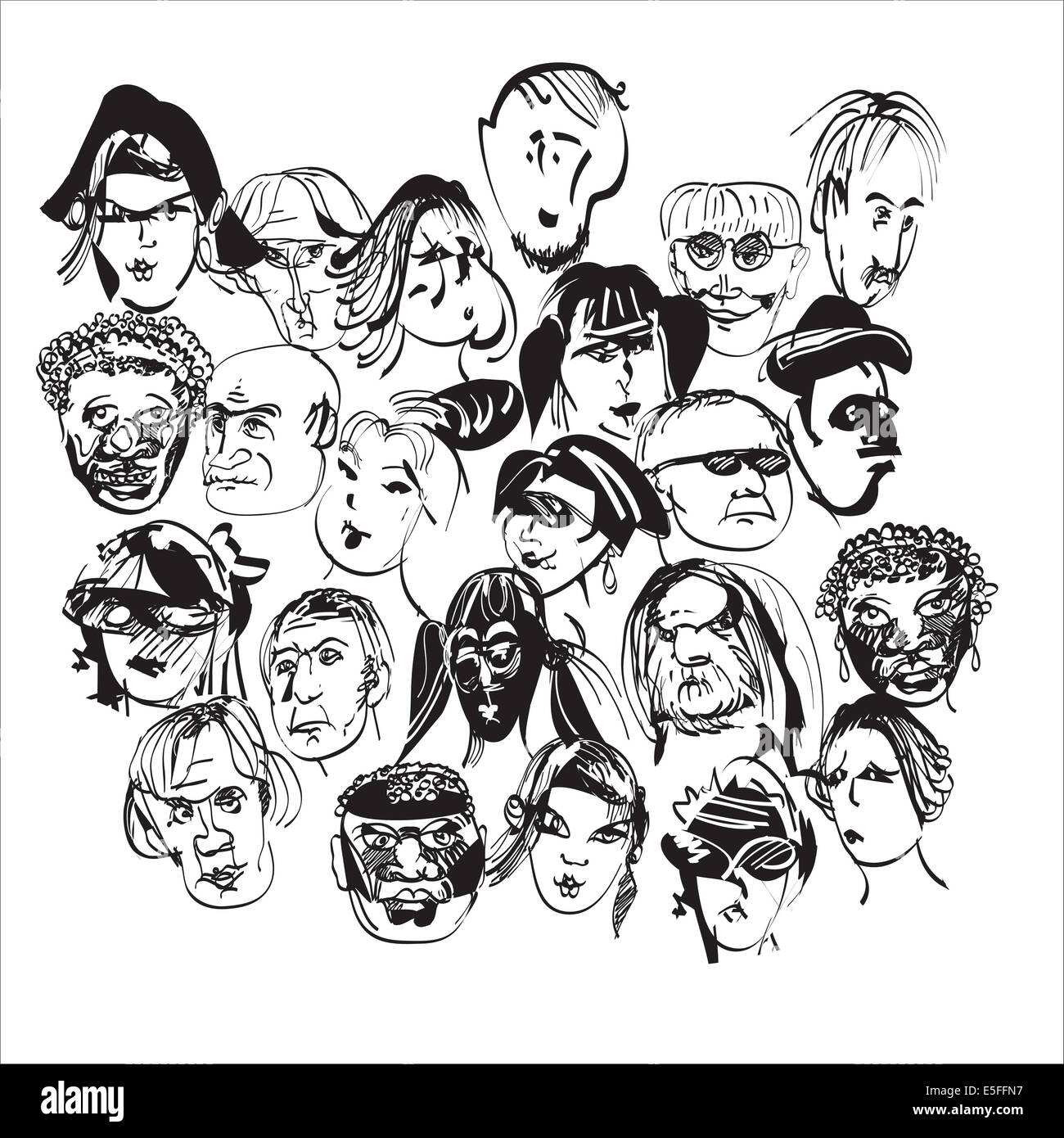 hand drawn illustration of funny faces Stock Photo - Alamy