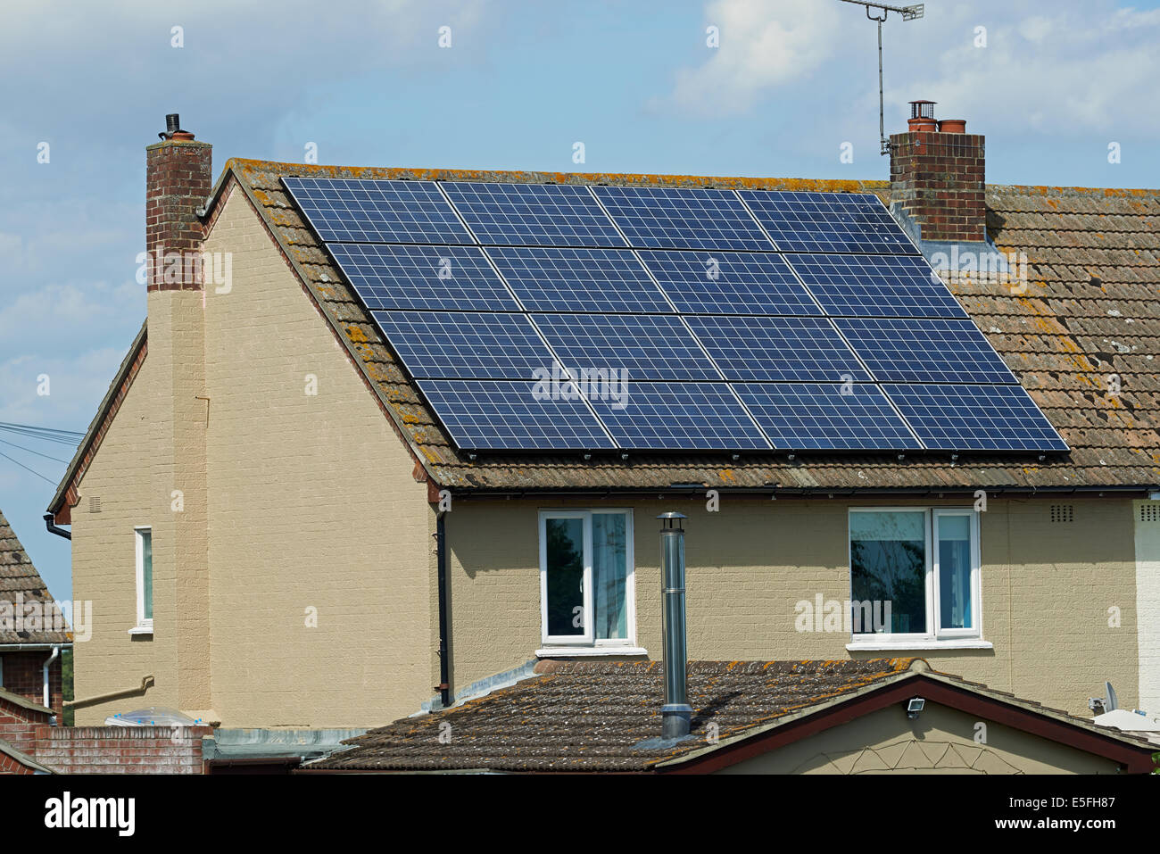 Residential house with solar energy array, Alderton, Suffolk, UK Stock ...