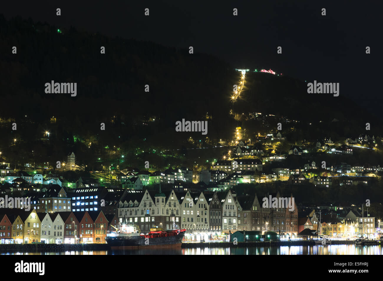 Bergen Harbour at night Stock Photo - Alamy