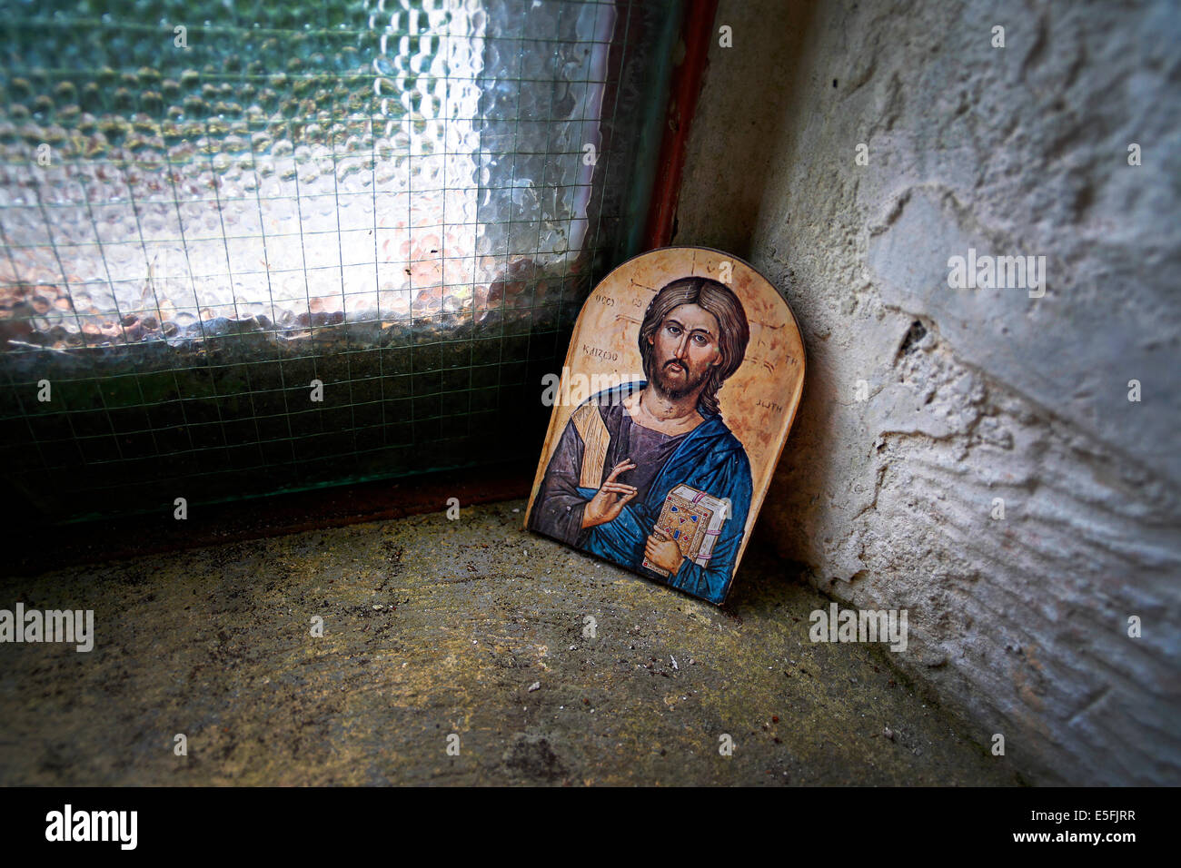 An icon of Christ in the church / cave of Eremo Di Saint Onofrio near ...