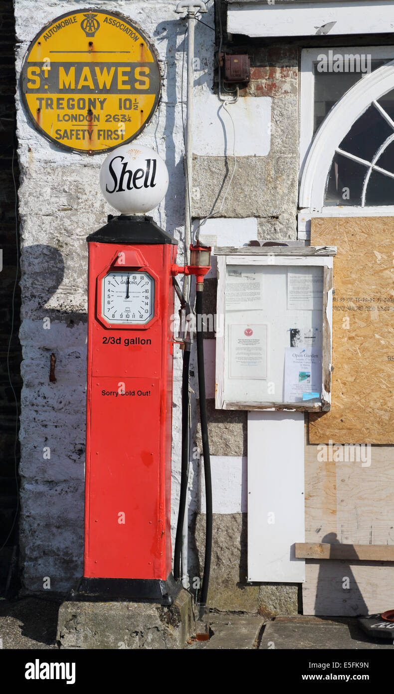 old shell petrol pumps at the garage in St Mawes on the cornish coast ...