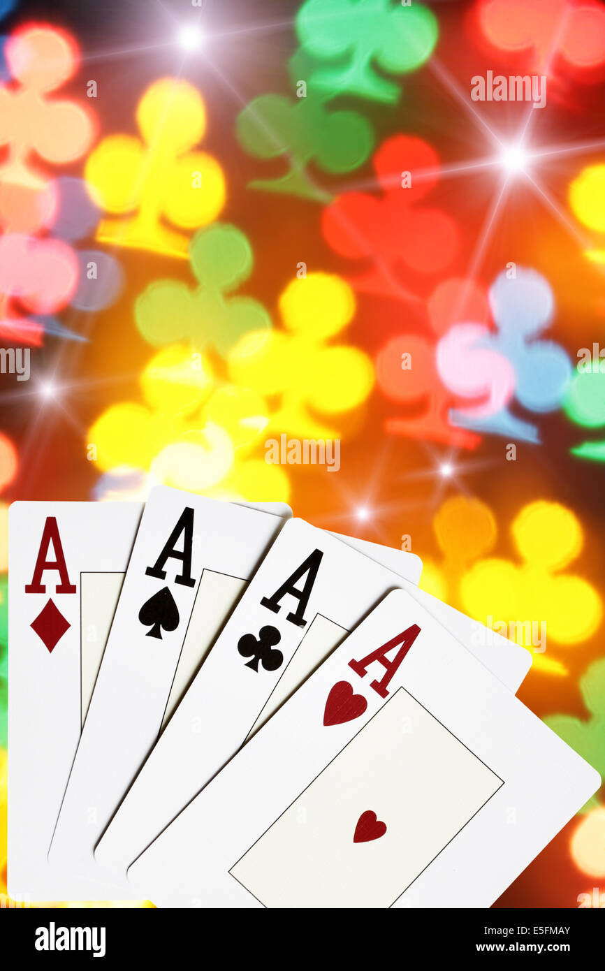 Four aces close-up over colorful clubs background Stock Photo - Alamy
