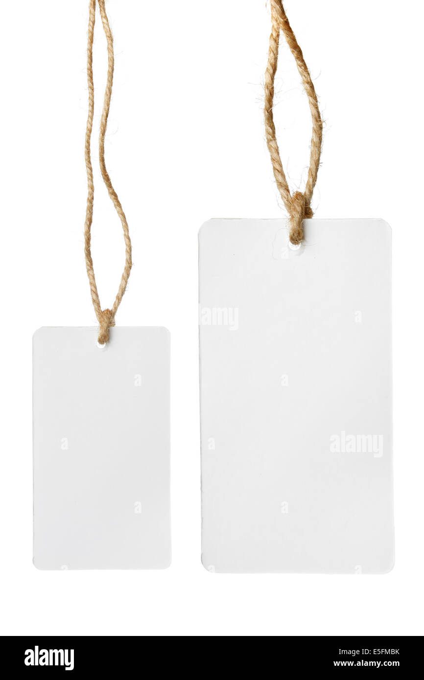 Two blank price tags isolated over white background Stock Photo - Alamy