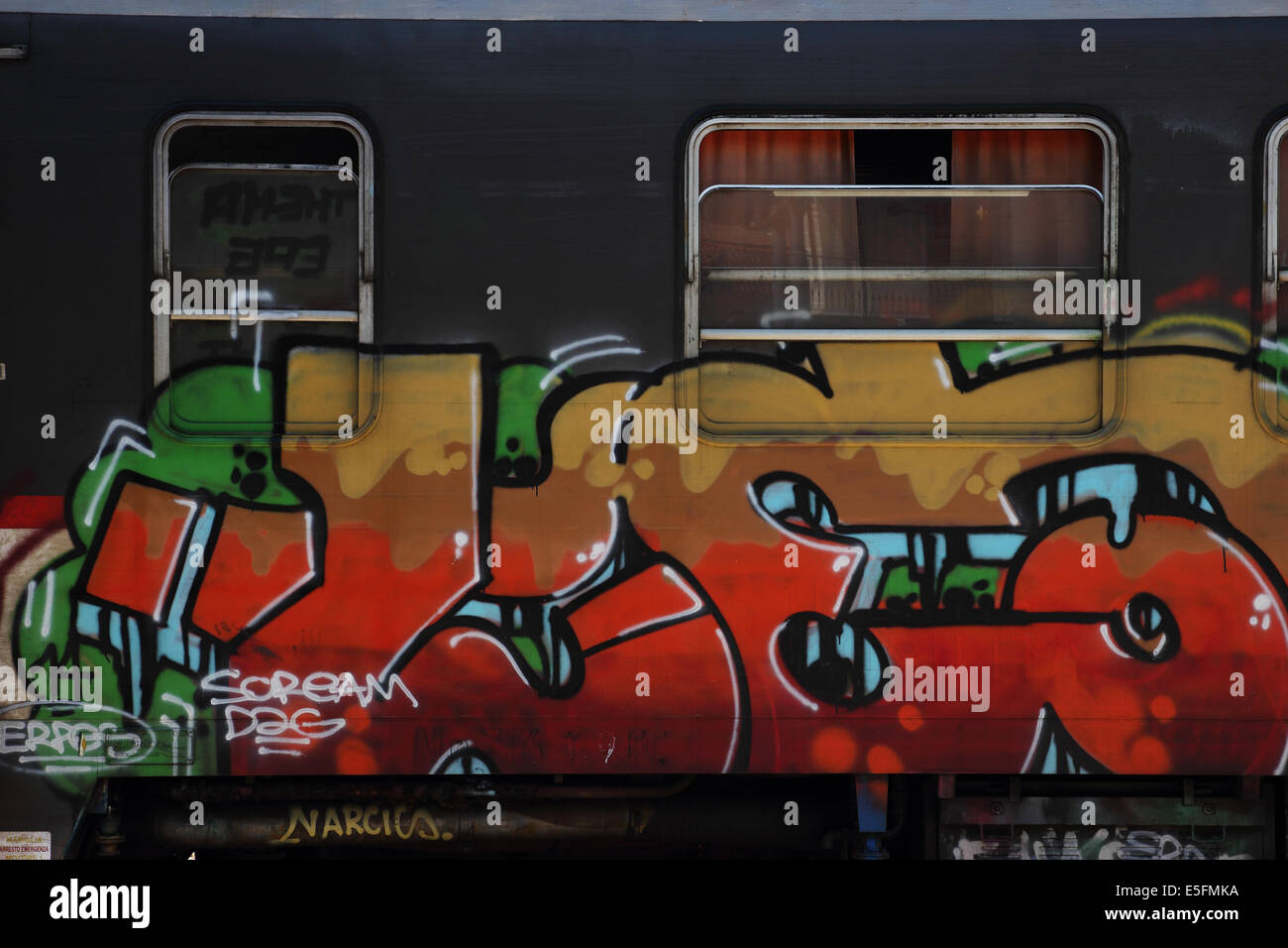 graffiti on train detail of vandalism Stock Photo - Alamy
