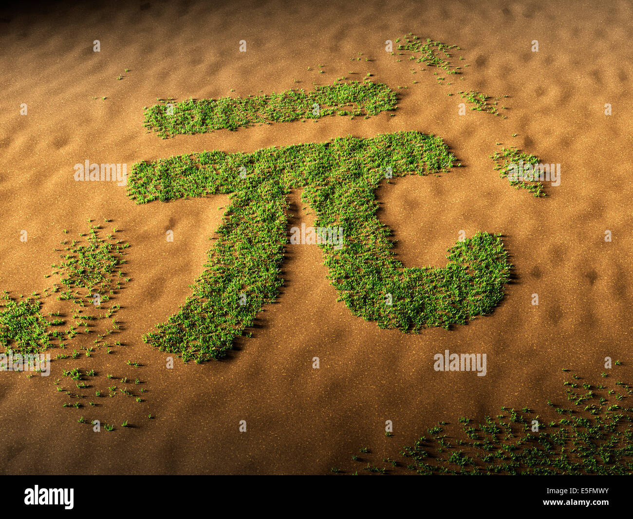 Chinese currency symbol made of grass in the desert Stock Photo - Alamy
