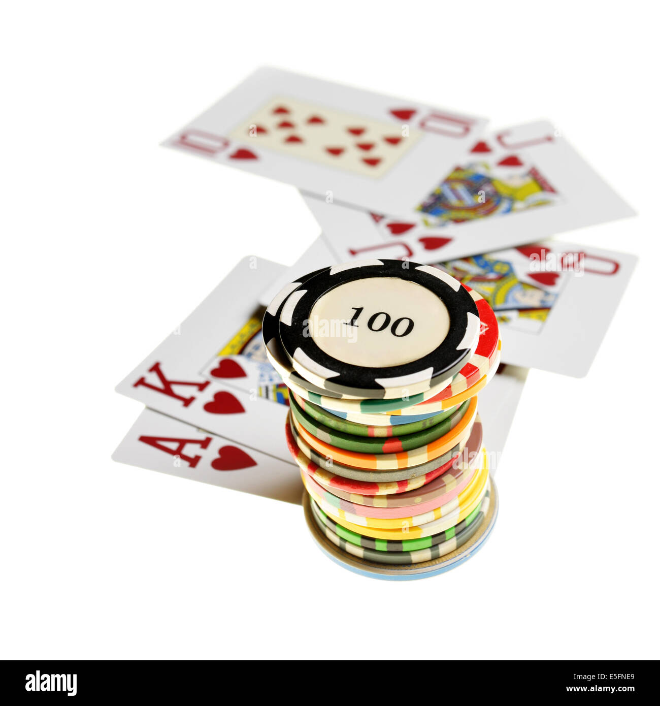 Casino chips and playing cards isolated over white background Stock ...