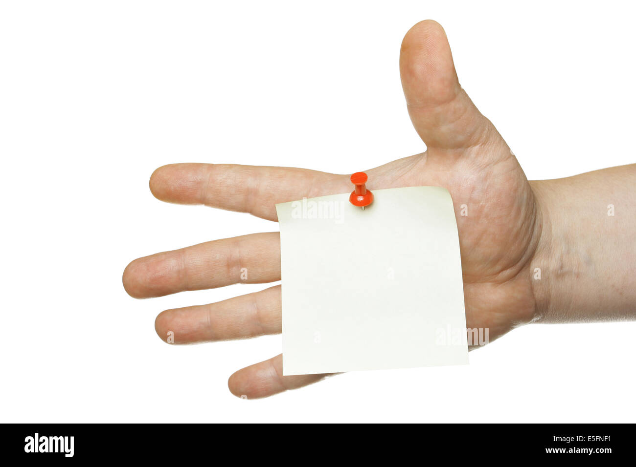 Single blank note paper attached to a human hand Stock Photo - Alamy