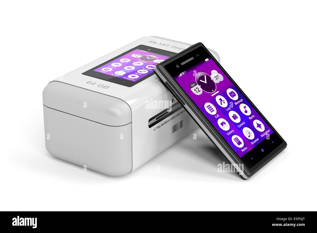 Smartphone with touchscreen and box on white background Stock Photo - Alamy