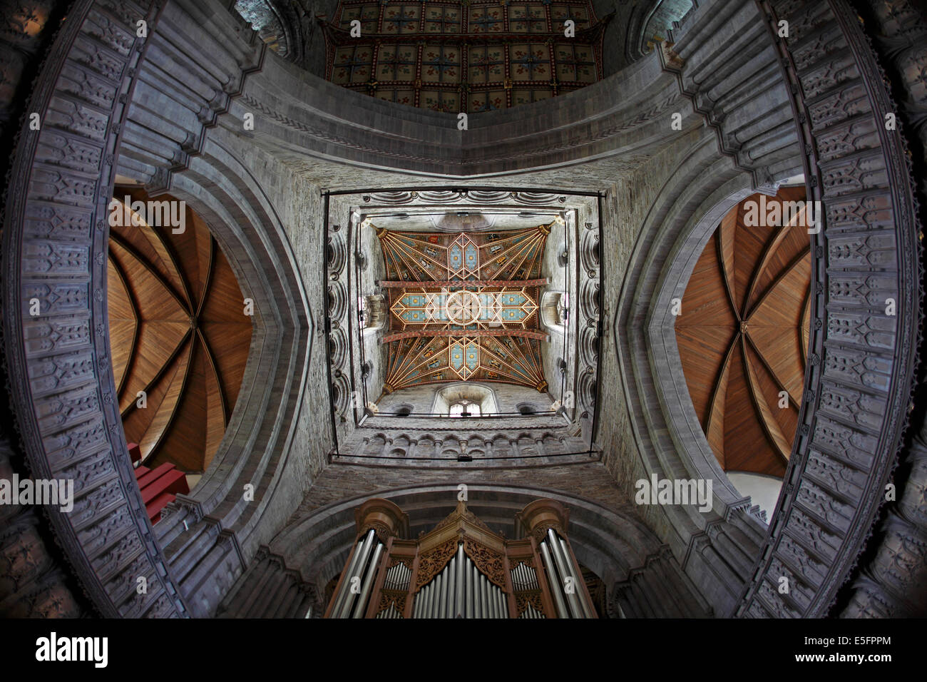 Roof or ceiling below the tower at St David's Cathedral West Wales UK ...