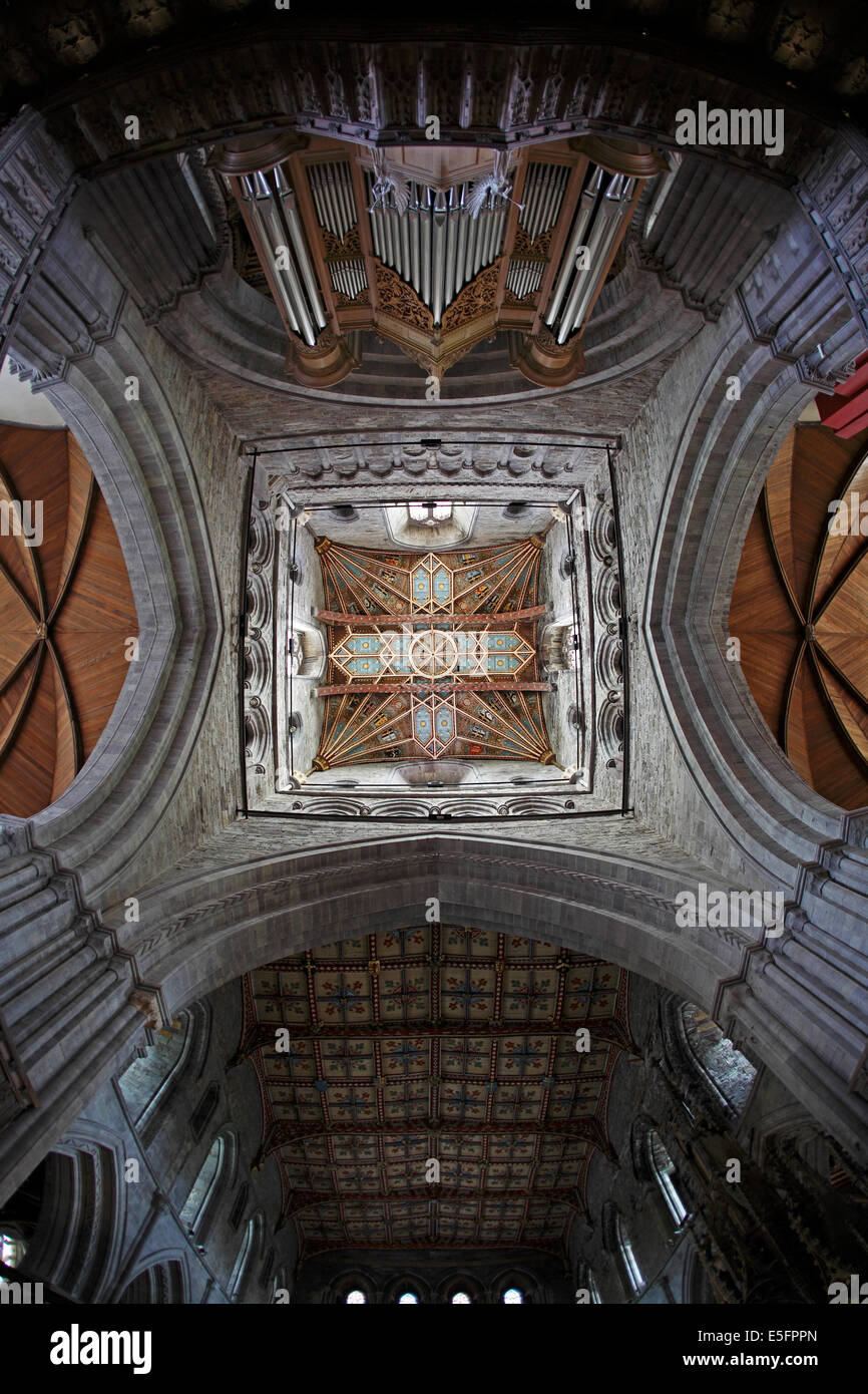 Roof or ceiling below the tower at St David's Cathedral West Wales UK ...