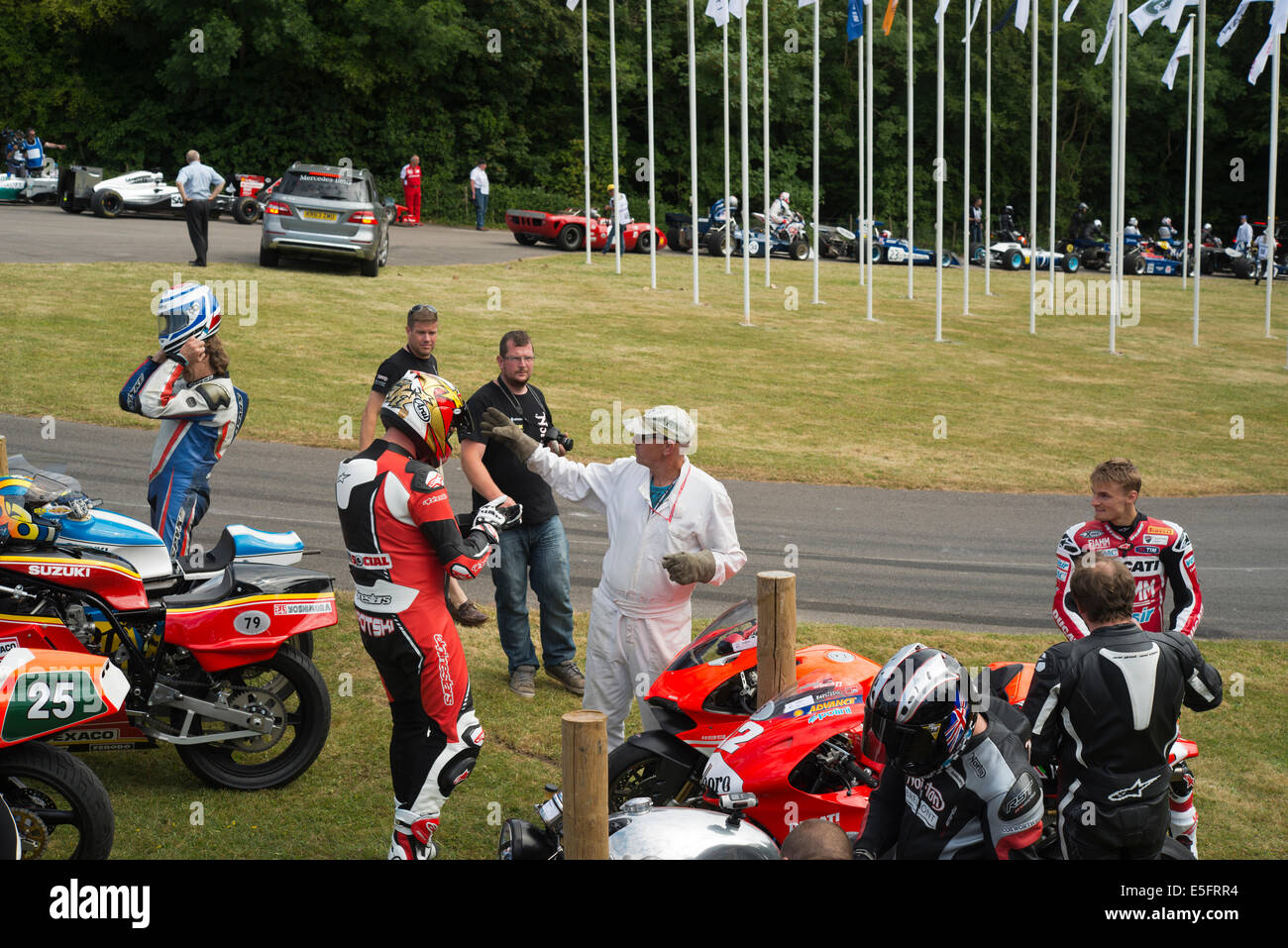 Motorcyclists at the end of the hill climb at Goodwood Festival of ...