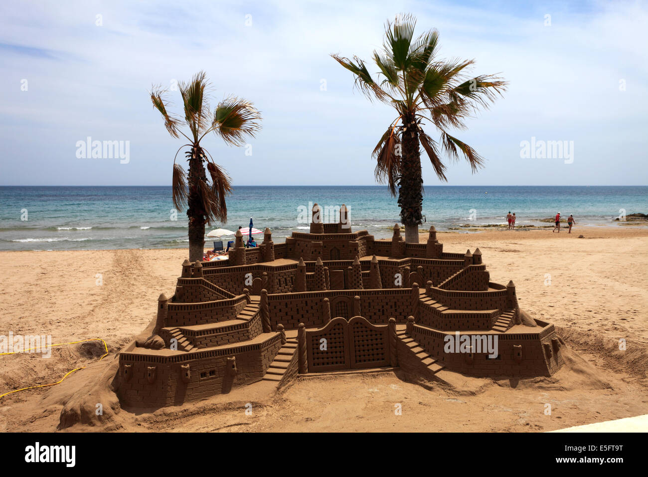 Sand Castle sculpture, Promenade and beach, coastal town of Calpe ...