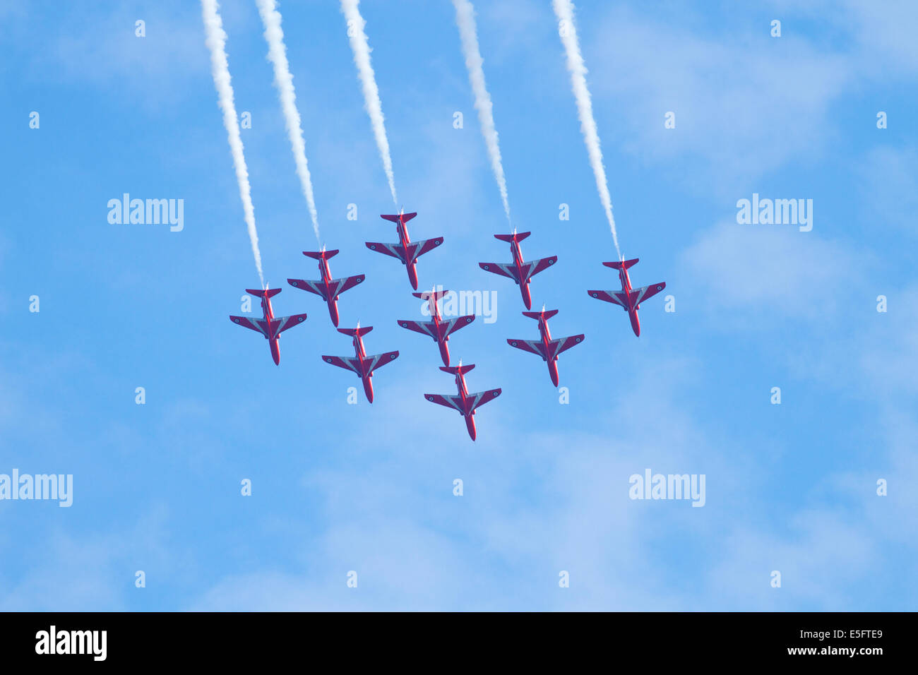 The RAF Red Arrows aerobatic display team flying at Sunderland, 2014 ...