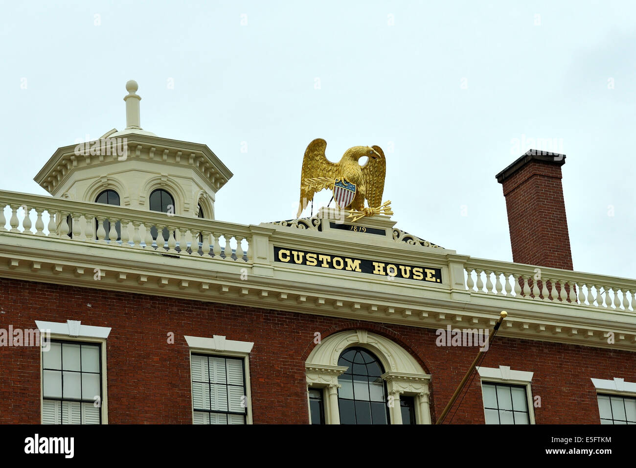 Replica of the original carved wooden eagle atop the Customs House ...