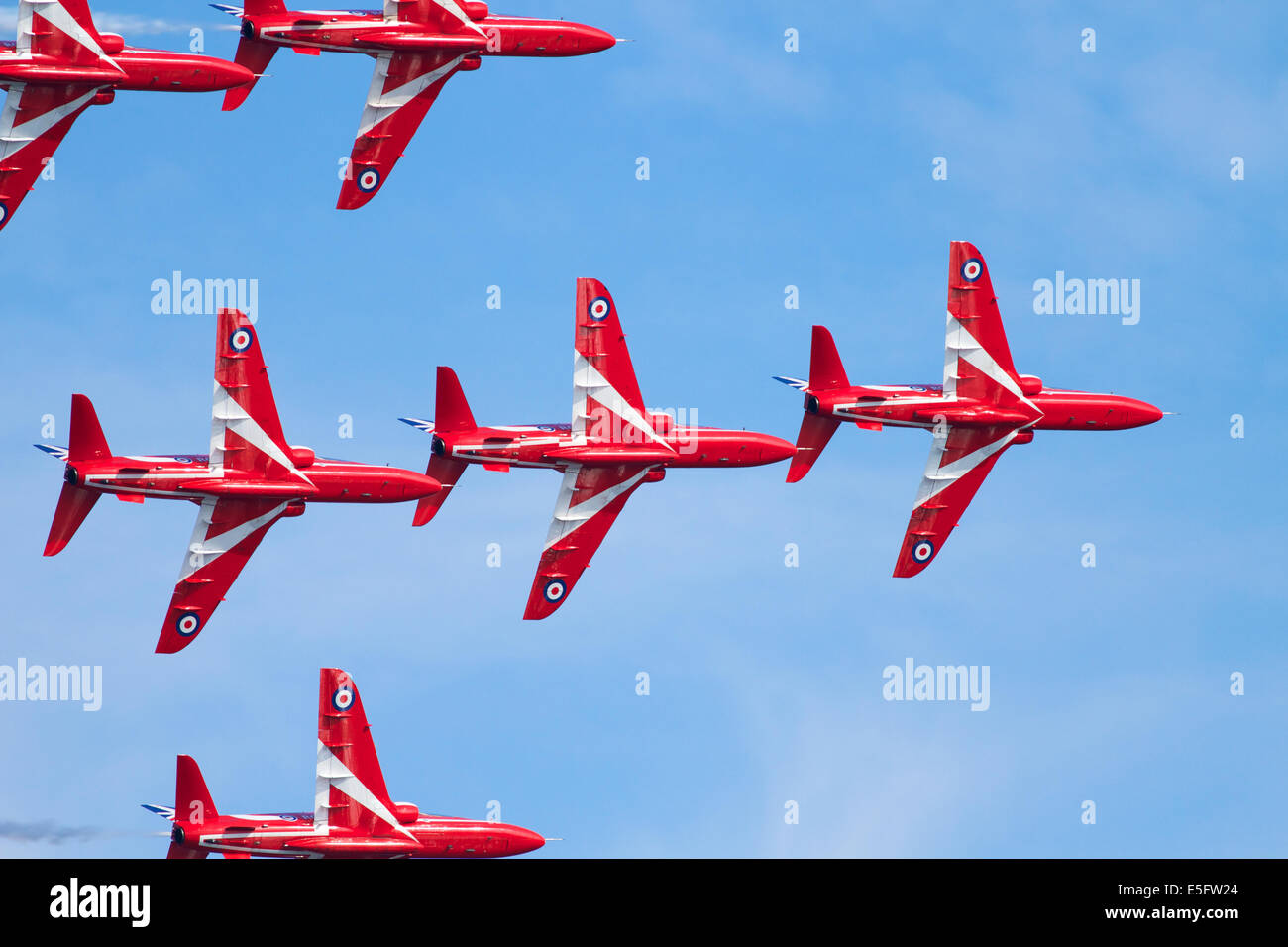The RAF Red Arrows aerobatic display team flying at Sunderland, 2014 ...