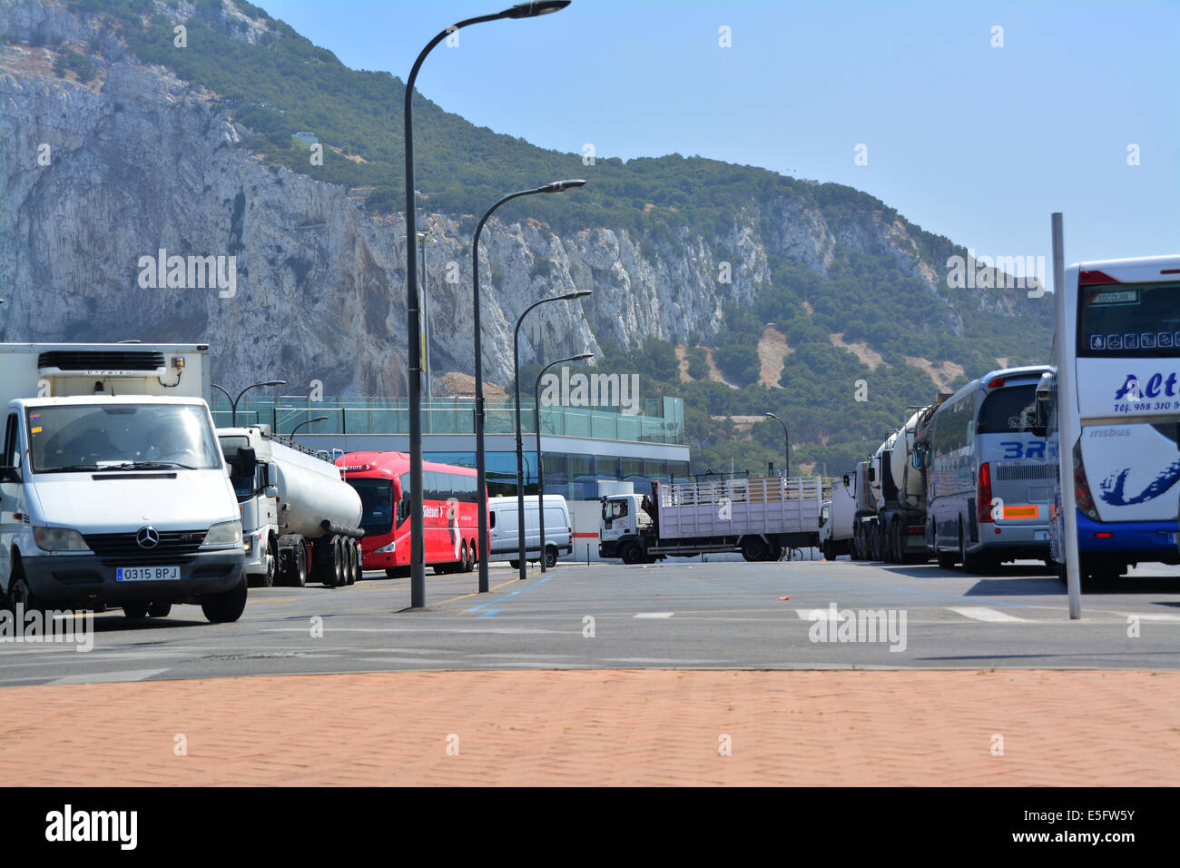 Gibraltar, 30th July 2014 - Drivers waiting within their vehicles by ...