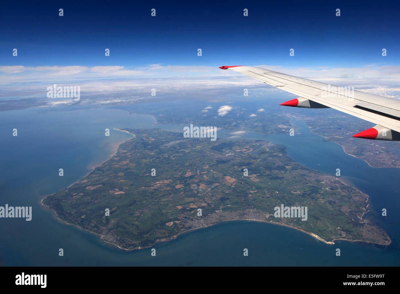 Ariel view from an aeroplane window, The Isle of Wight, Hampshire ...