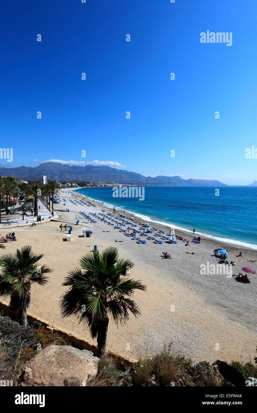 Promenade and beach view, coastal town of Albir, Costa Blanca, Spain ...