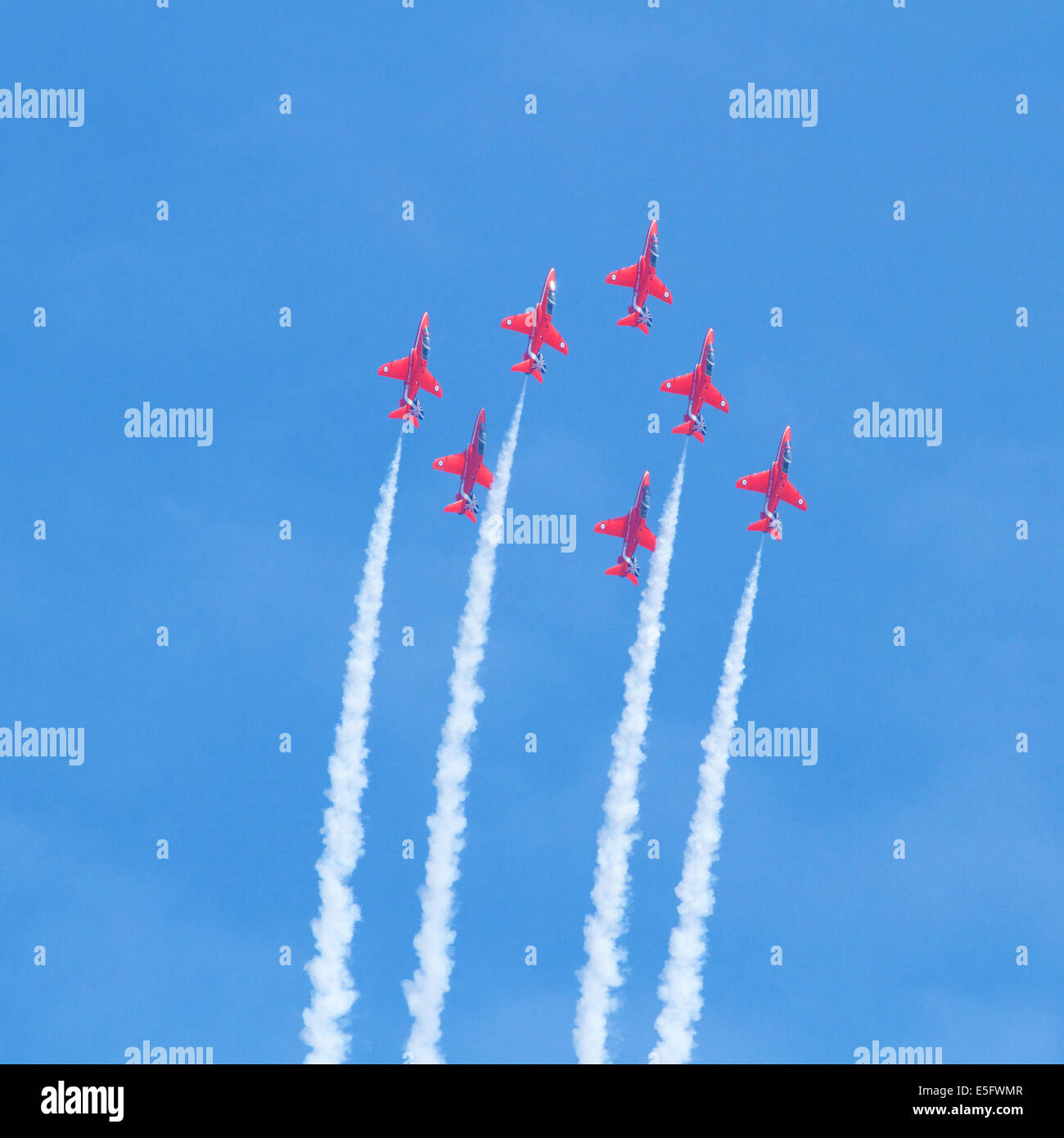 The RAF Red Arrows aerobatic display team flying at Sunderland, 2014 ...