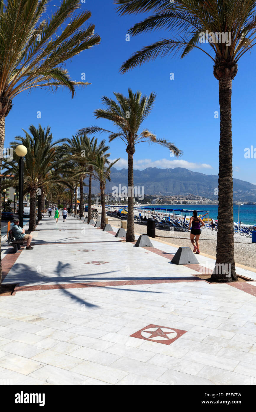Promenade and beach view, coastal town of Albir, Costa Blanca, Spain ...