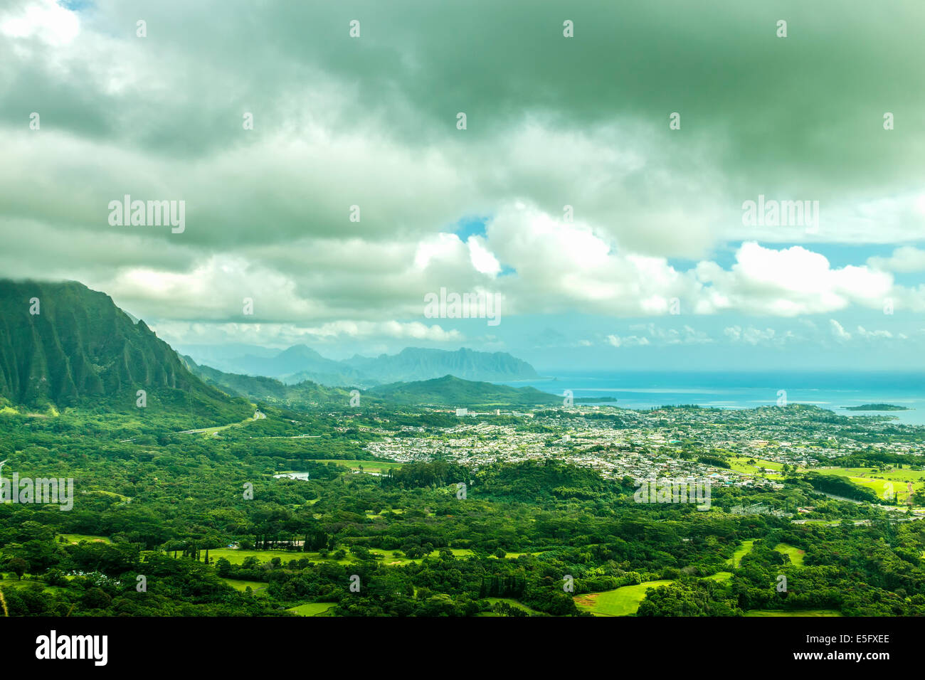 The town of Kaneohe and the Windward coast of Oahu, Hawaii Stock Photo ...