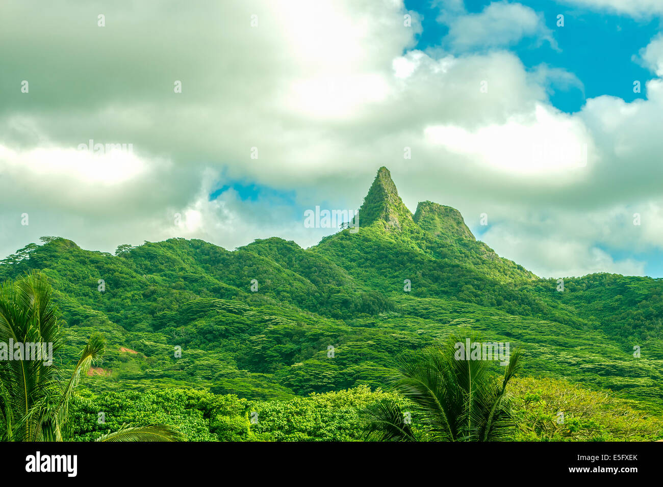 Olomana Ridge, commonly called Three Sisters, on the Windward side of ...