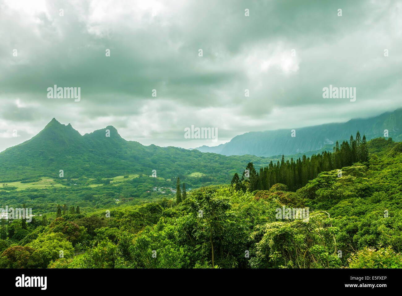 Olomana Ridge, commonly called Three Sisters, and the Koolau Mountain ...
