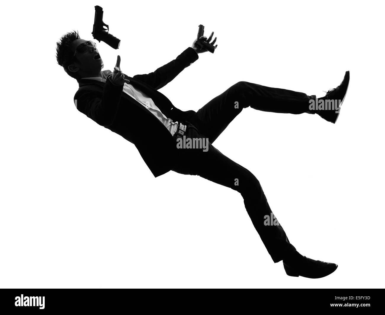 one asian gunman killer in silhouette isolated white background Stock ...