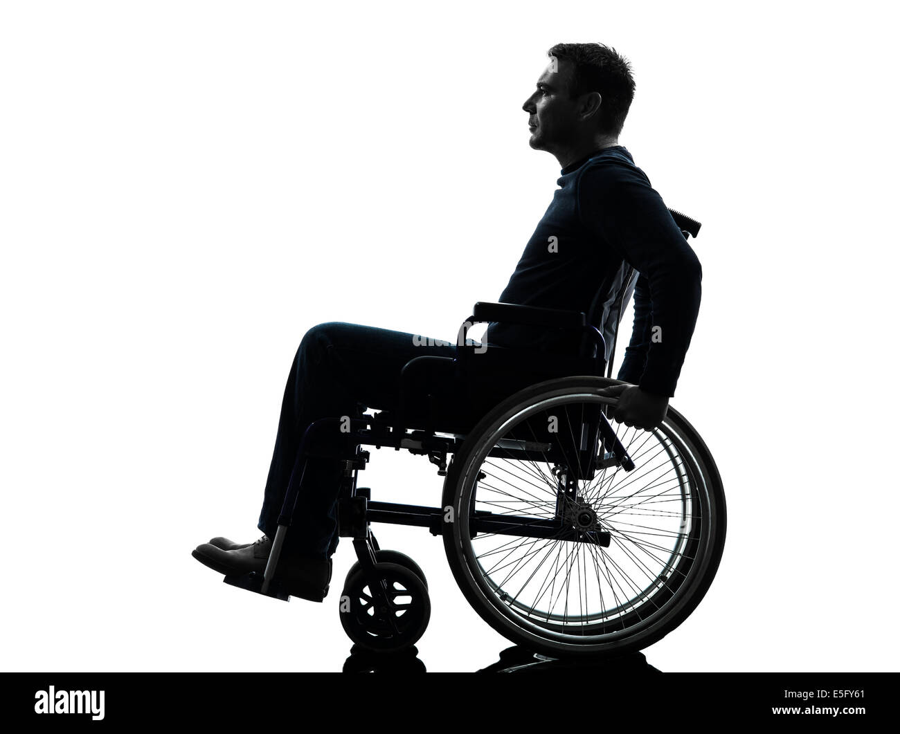 one handicapped man side view serious in silhouette studio on white ...