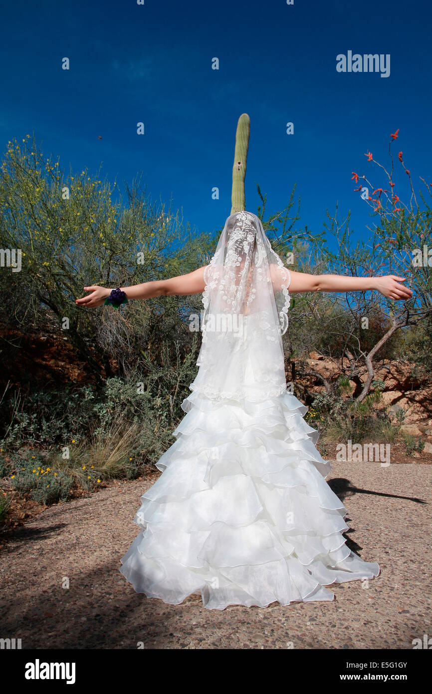 Back view of bride standing outdoors Stock Photo - Alamy