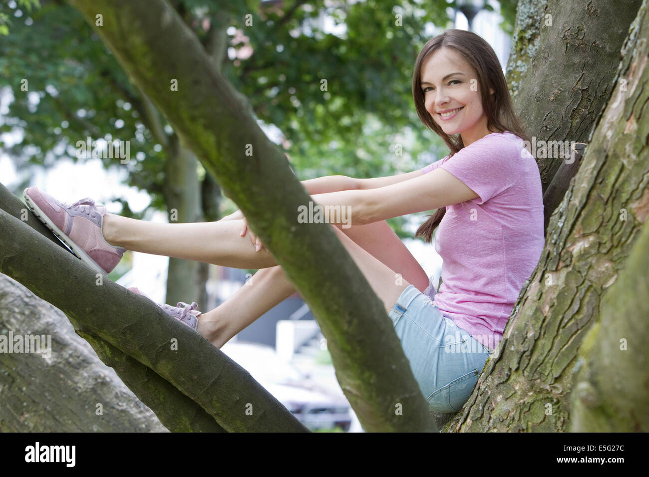 Person sitting on tree hi-res stock photography and images - Alamy