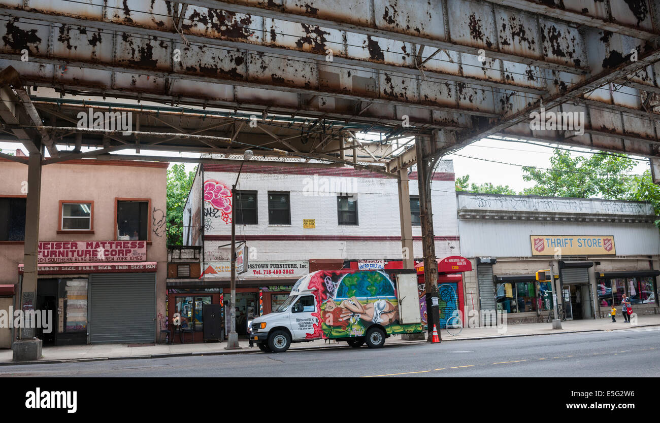 Businesses under the elevated train at the Freeman Street subway ...
