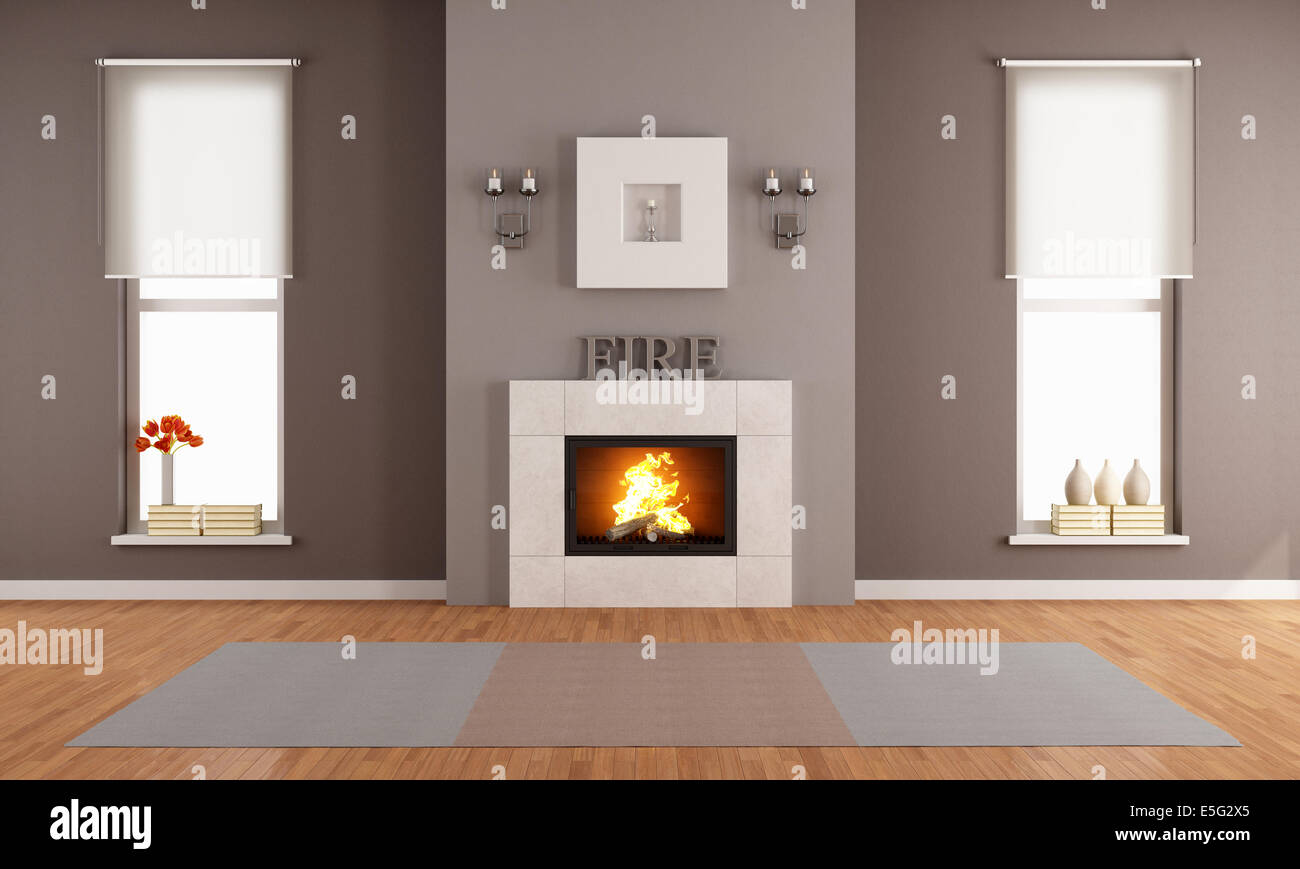 Empty Living Room With Fireplace