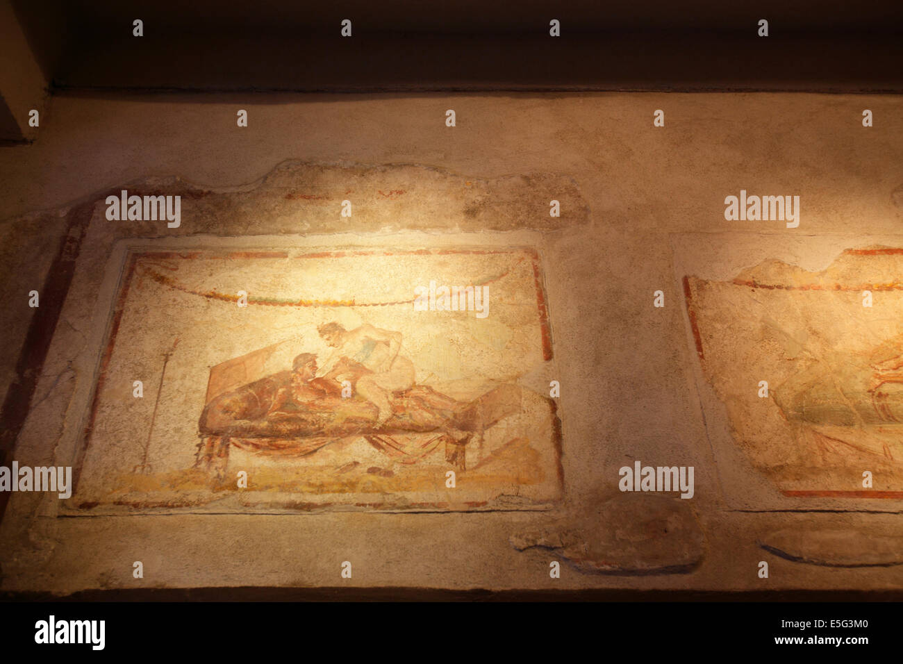 Close up of images in the Lupanar or prostitution house, Pompeii ...