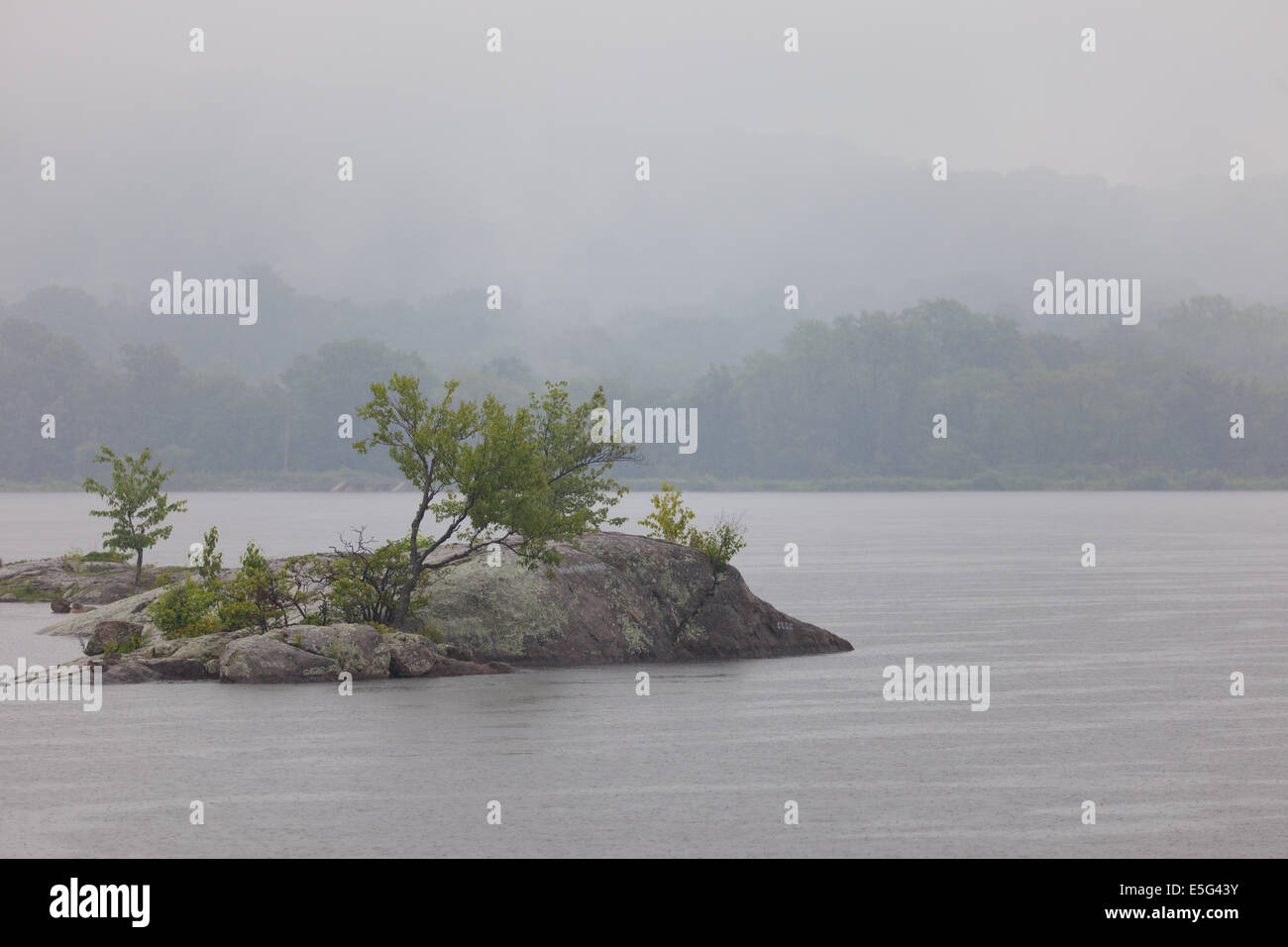 Small Island in fog on Cranberry Lake, New Jersey Stock Photo - Alamy