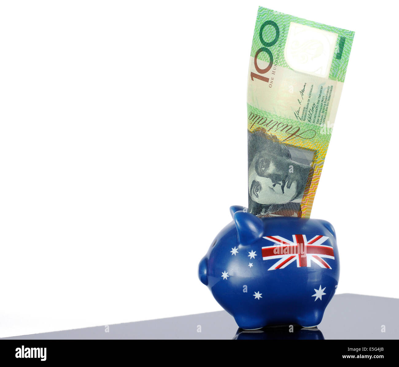 Australian money, one hundred dollar note, in red white and blue piggy ...
