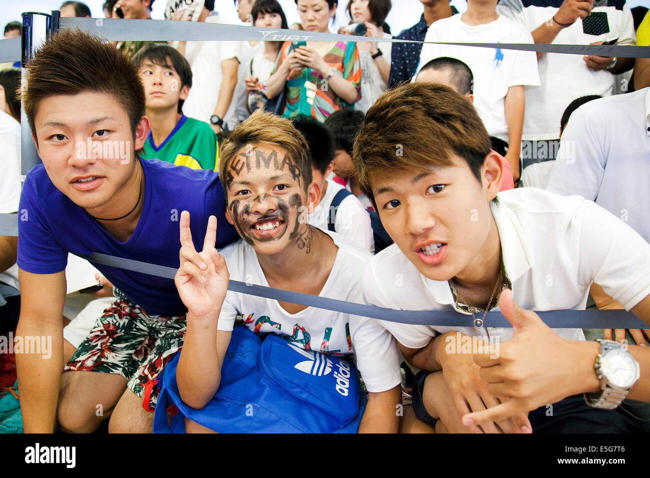 Tokyo, Japan. 31st July, 2014. Fans of Neymar Jr. pose for camera at ...