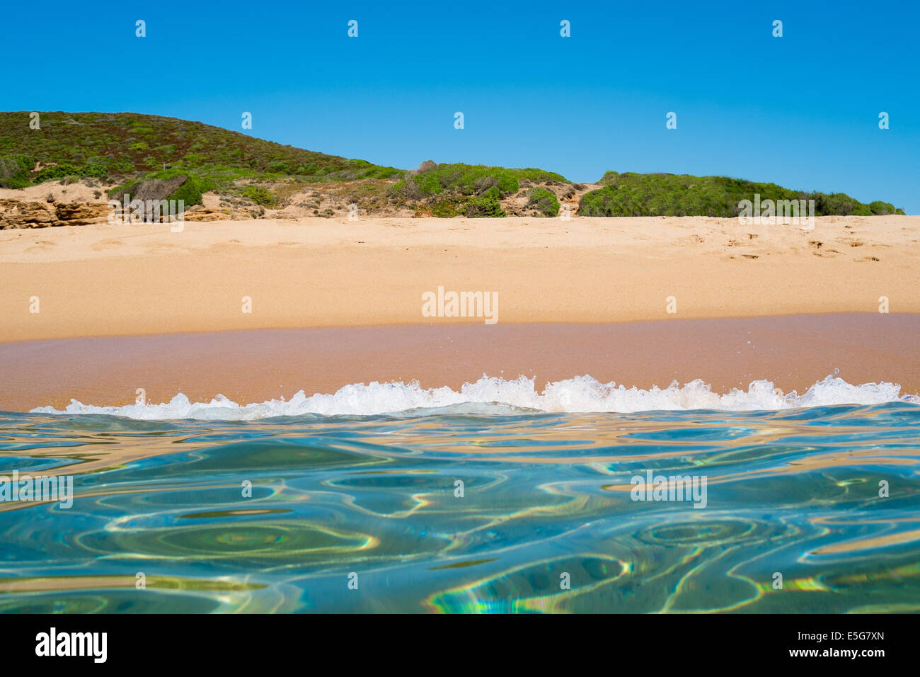 Sea and beach along green coast, west Sardinia, Italy Stock Photo - Alamy