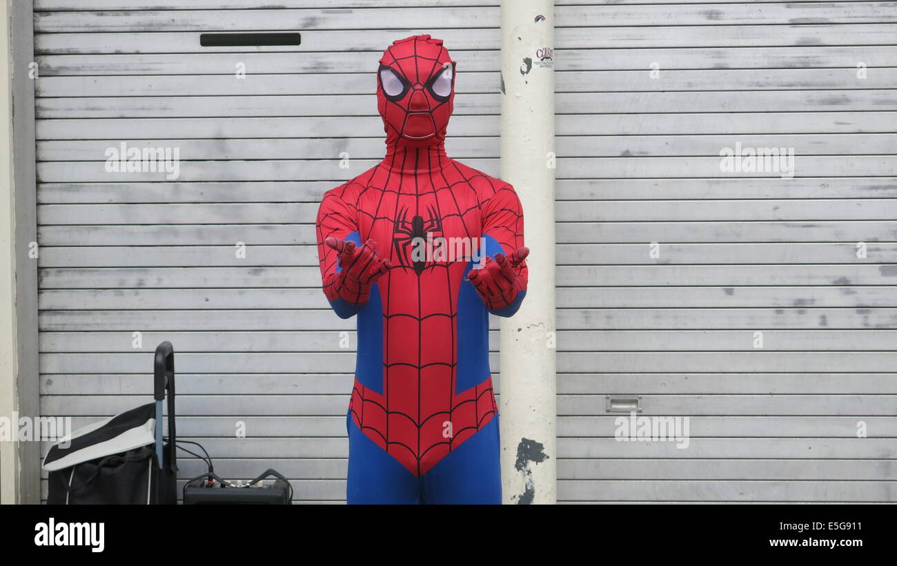 A man dressed as Spiderman stands on Henry Street in Dublin city centre ...