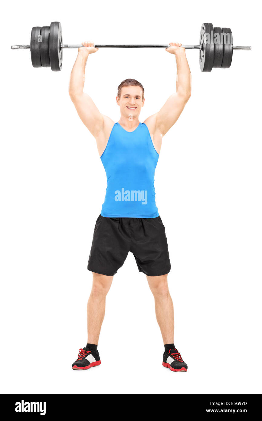 Full length portrait of a male weightlifter holding a barbell Stock ...