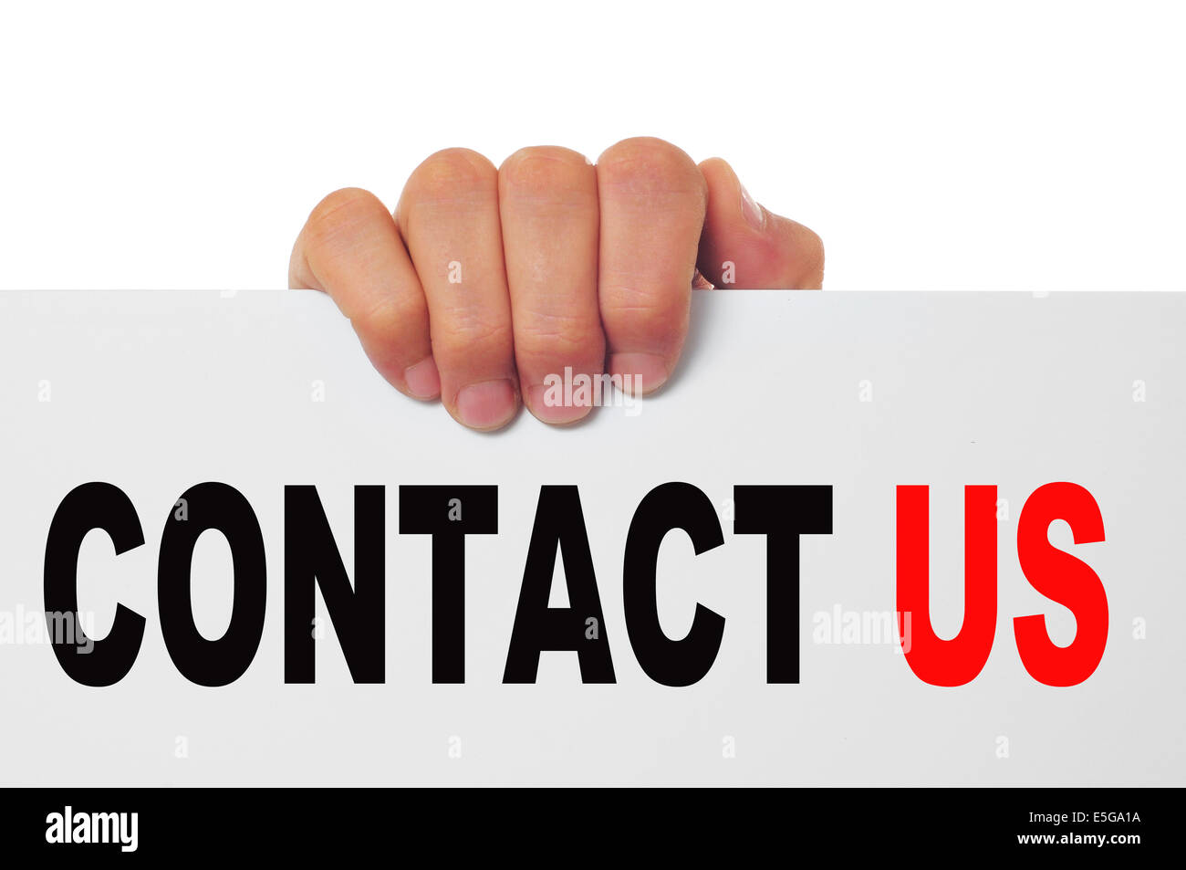 man hand holding a signboard with the text contact us written in it ...