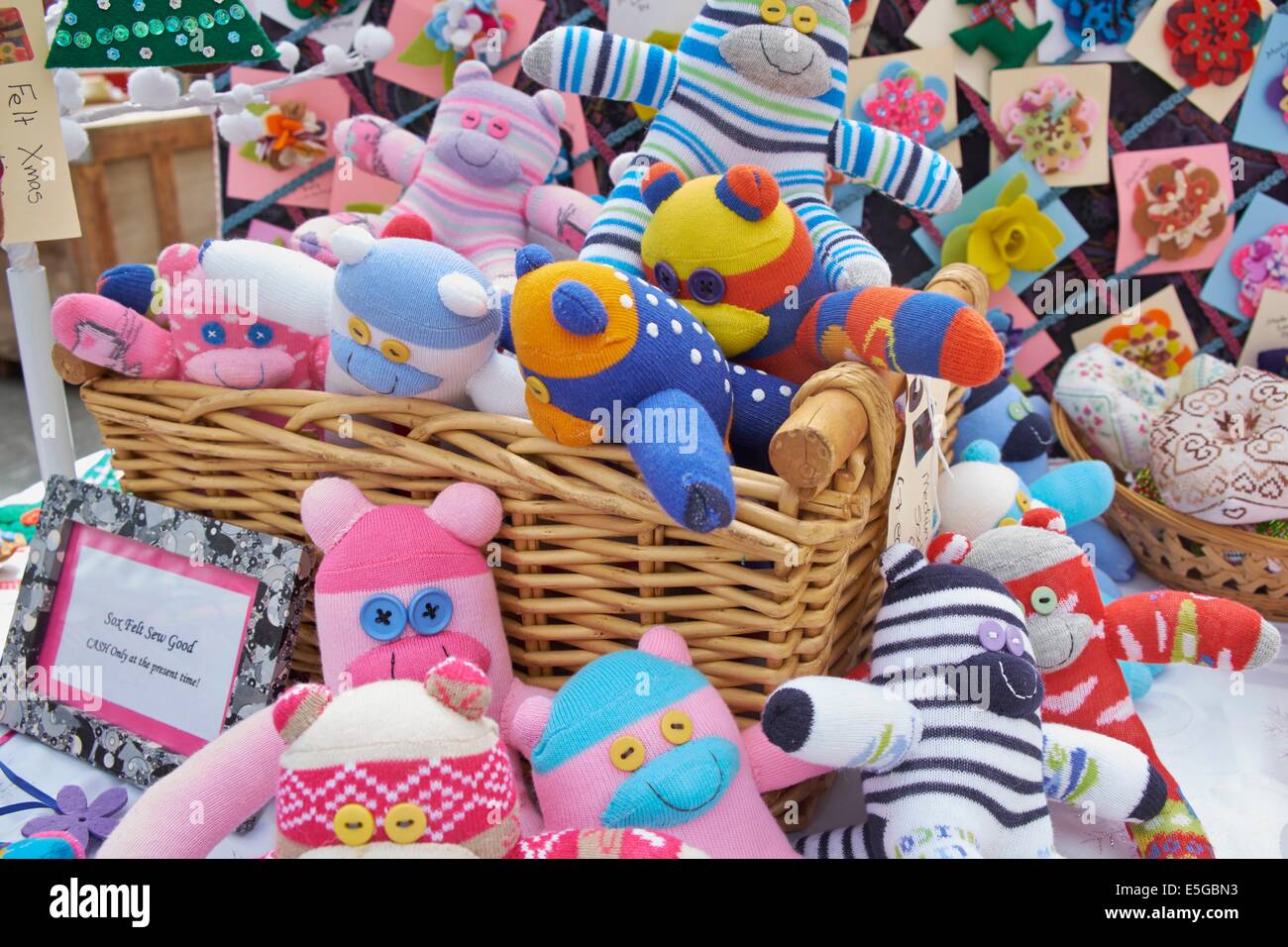 Soft toys for ale at a craft fair Stock Photo - Alamy