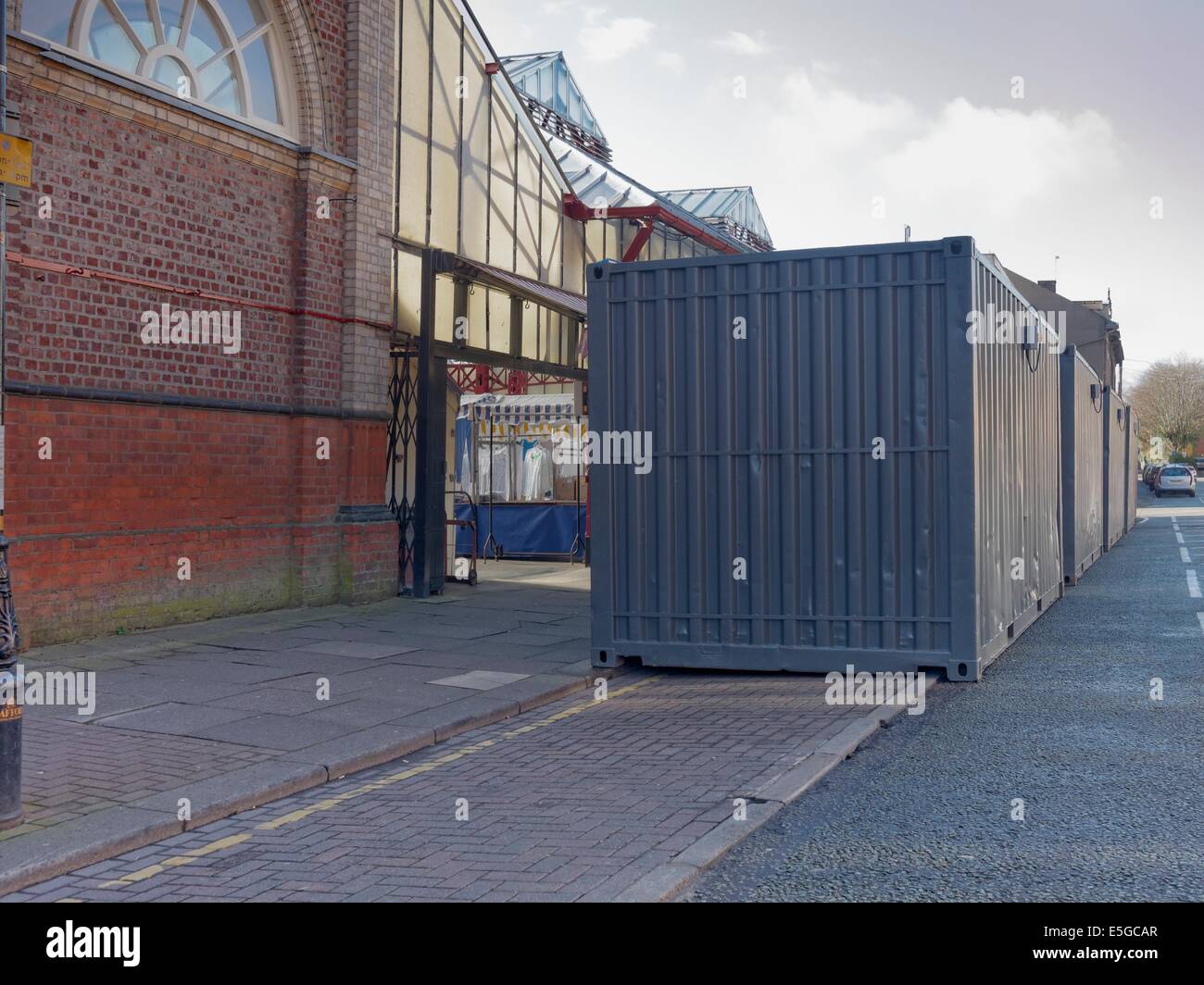 Containers lined up along Market Street as tempory housing for the ...
