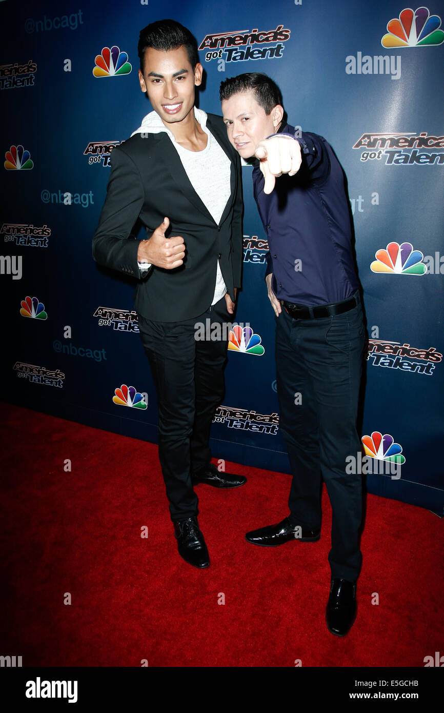 New York, USA. 30th July, 2014. Salsa dancers John Narvaez and Andrew ...