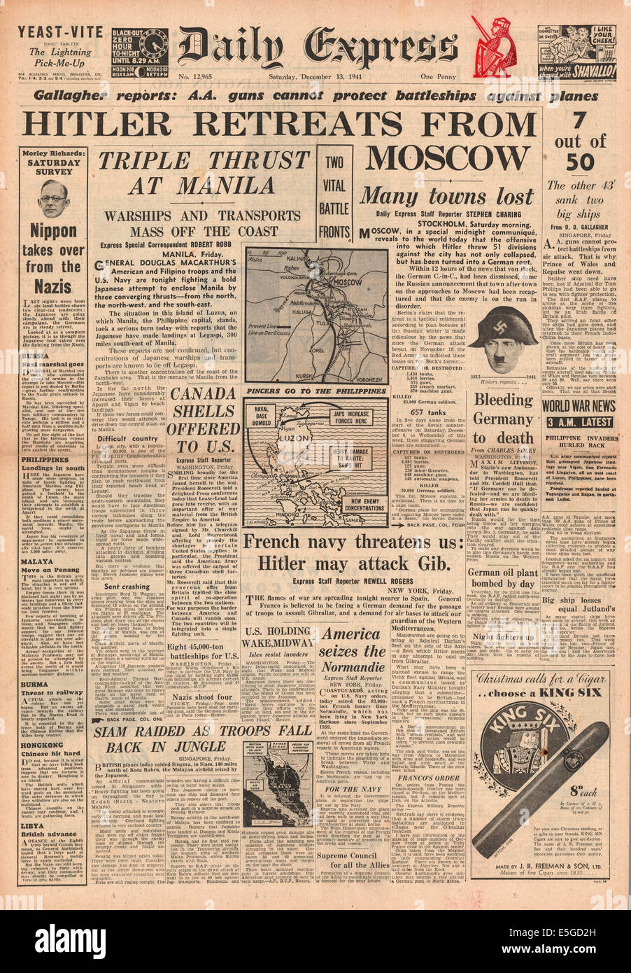1941 Daily Express front page reporting German army's retreat from ...