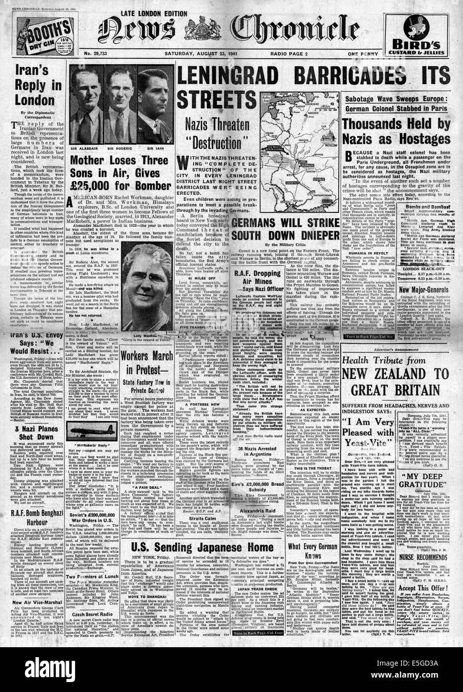 1941 News Chronicle front page reporting the German Army and the Siege ...