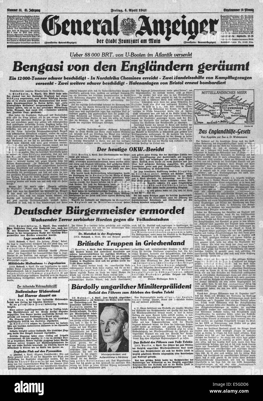 1941 General Anzeiger (Germany) front page reporting the German Army ...